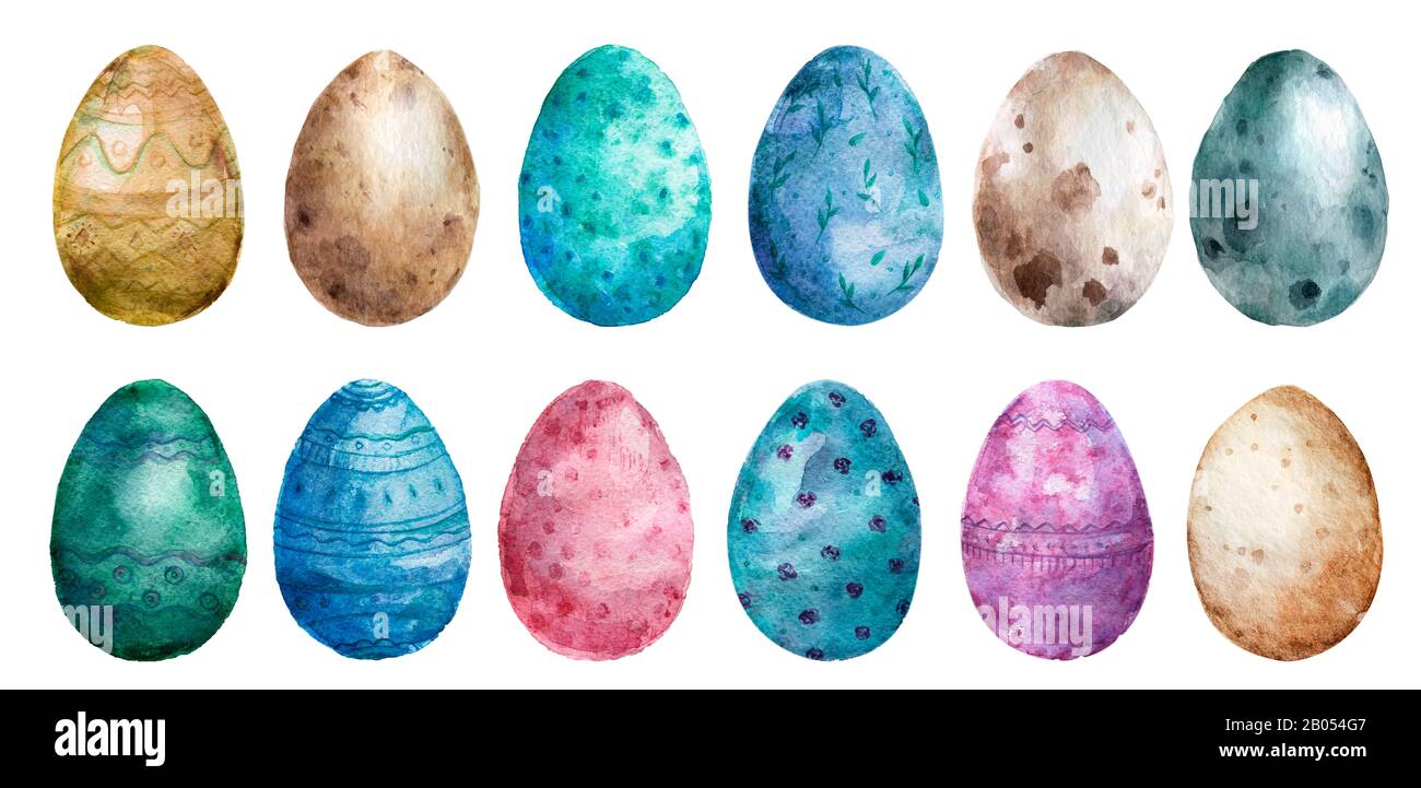 Realistic Eggs pattern on white background, Hand drawn watercolor eggs ...