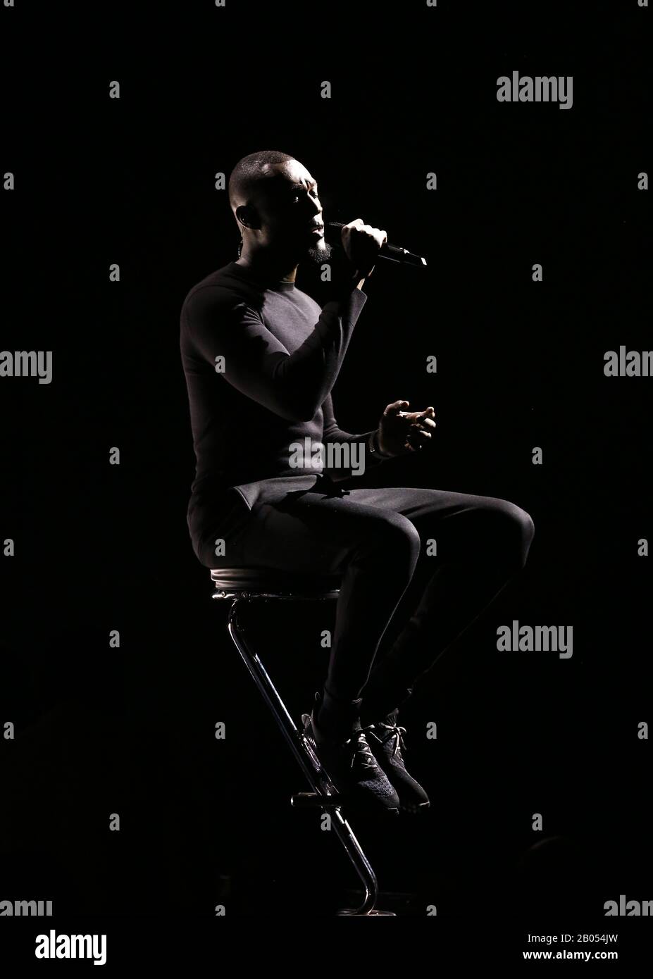 Stormzy performing on stage at the Brit Awards 2020 at the O2 Arena ...