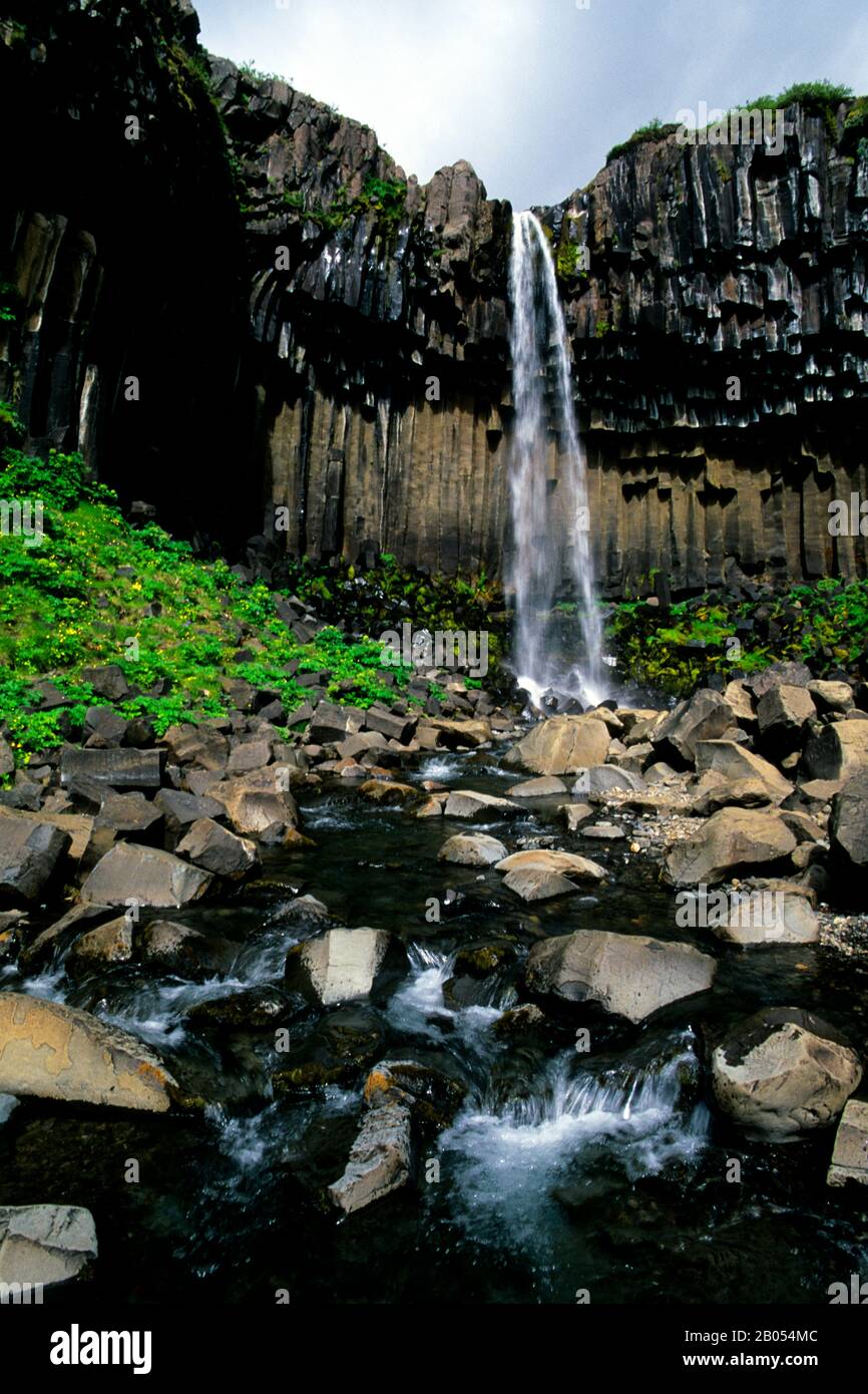 ICELAND, SOUTH COAST, SKAFTAFELL NATIONAL PARK, SVARTIFOSS WATERFALL ...