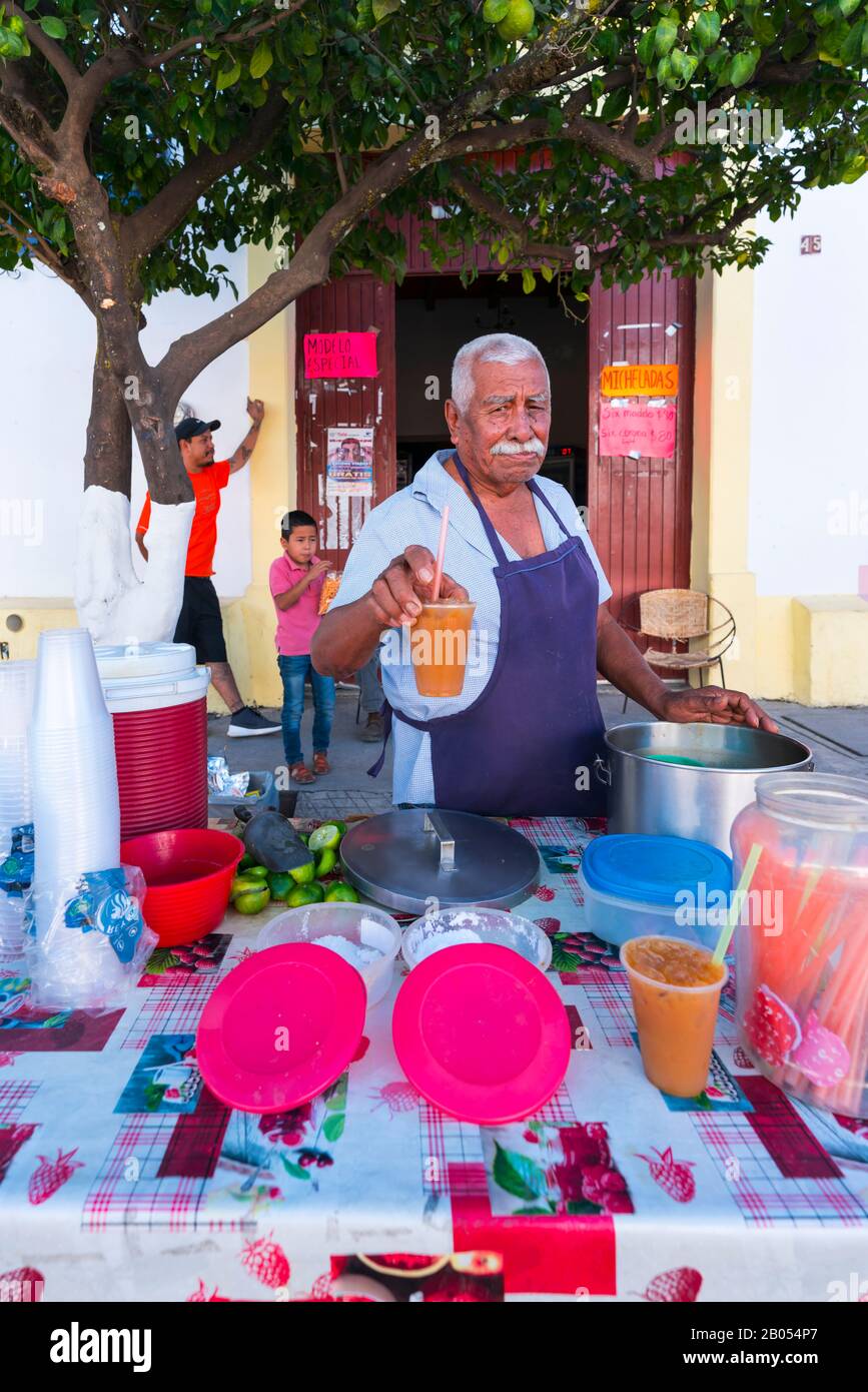 Don Toño street stall, tejuino or fermented maize drink, Jala village ...