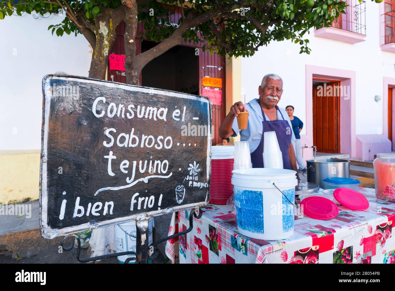 Don Toño street stall, tejuino or fermented maize drink, Jala village ...