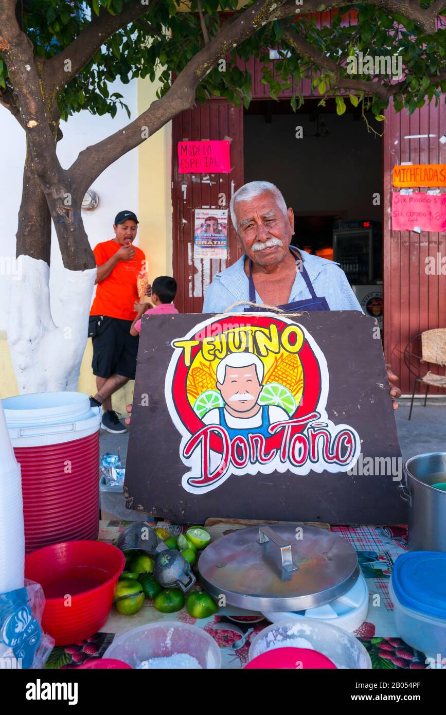 Don Toño street stall, tejuino or fermented maize drink, Jala village ...