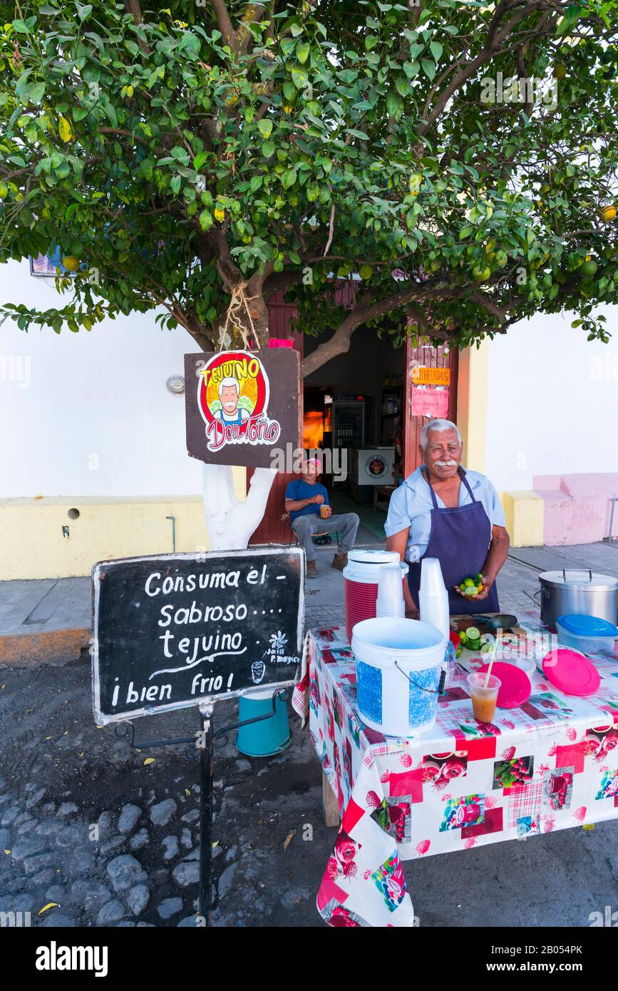 Don Toño street stall, tejuino or fermented maize drink, Jala village ...