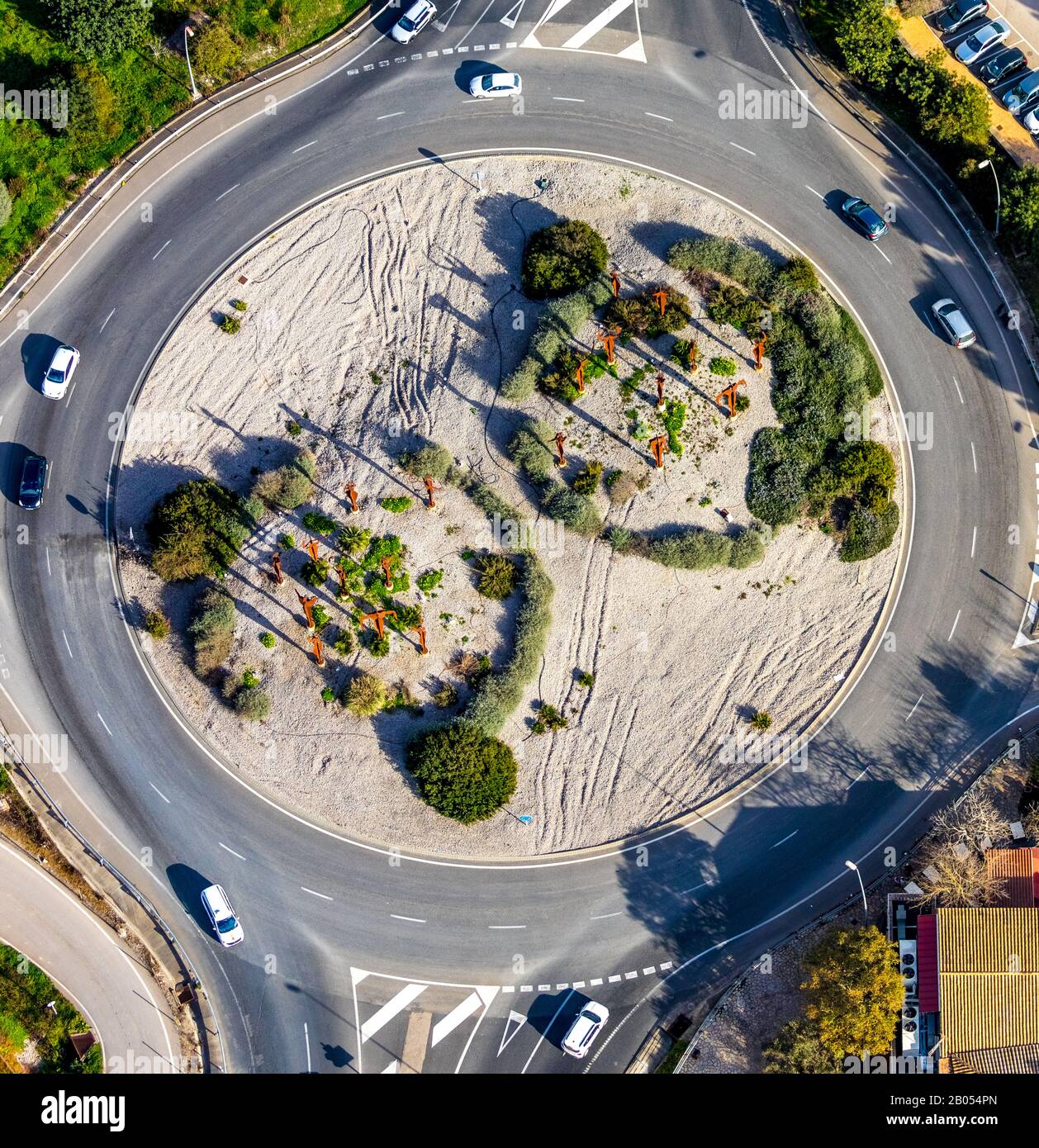 Aerial photo, island, sculptures road junction roundabout, Petra ...