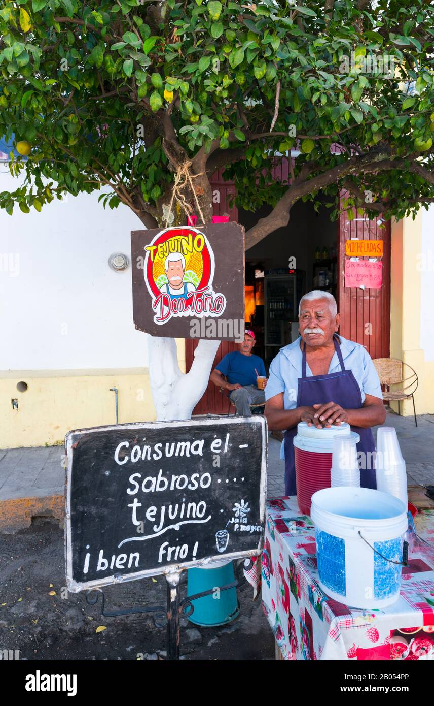 Don Toño street stall, tejuino or fermented maize drink, Jala village ...