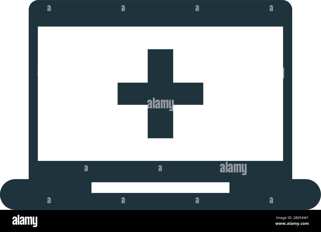 laptop with medical cross on screen, silhouette style icon vector ...