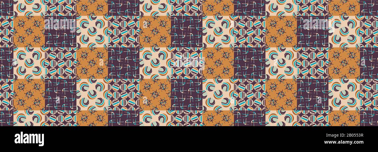 Mid Century Vector Patchwork Banner. Modern Vintage Pattern Border ...