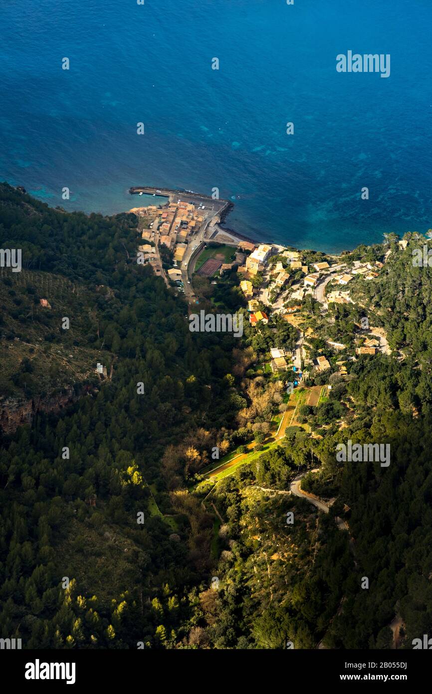 Aerial photo, Port de Valldemossa, boat dock, Valldemossa, Mallorca ...