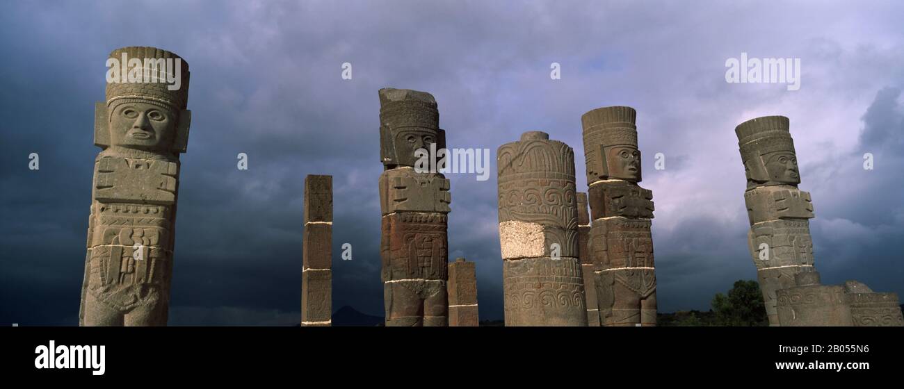 Low angle view of clouds over statues, Atlantes Statues, Temple of ...