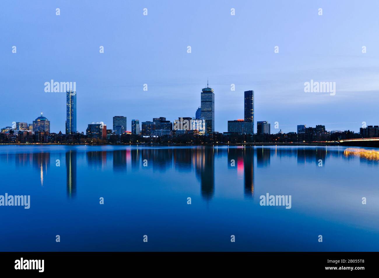 Reflections of the Boston Back Bay skyline in the Charles River Stock ...