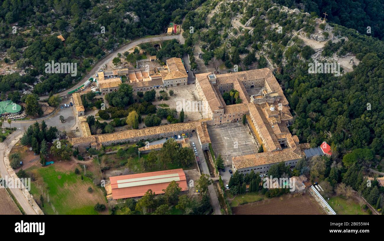 Aerial photo, Santuari de Lluc, monastery complex, Lluc monastery, Lluc ...
