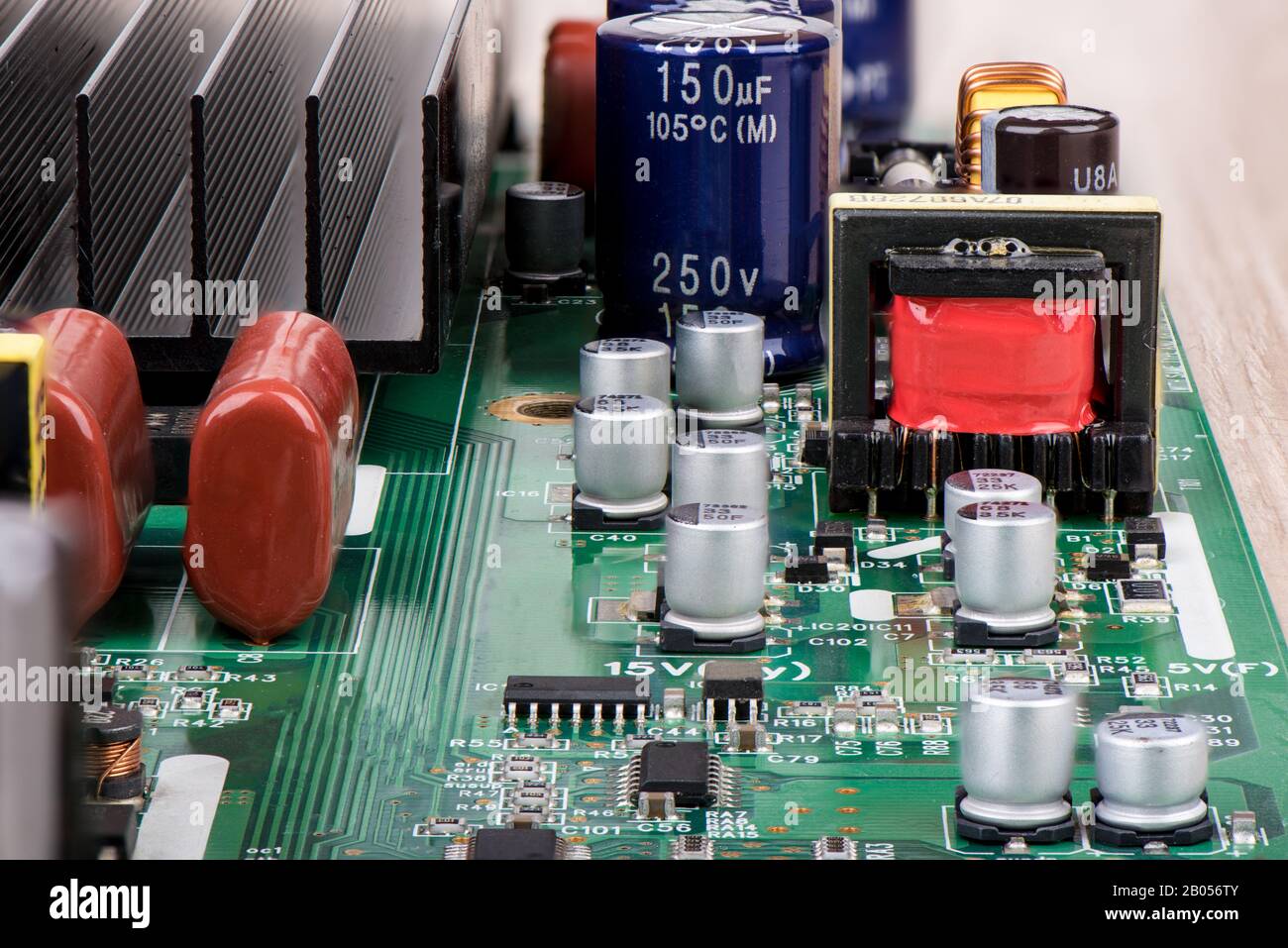 Capacitors, microcircuits and other electronic components close-up. The ...