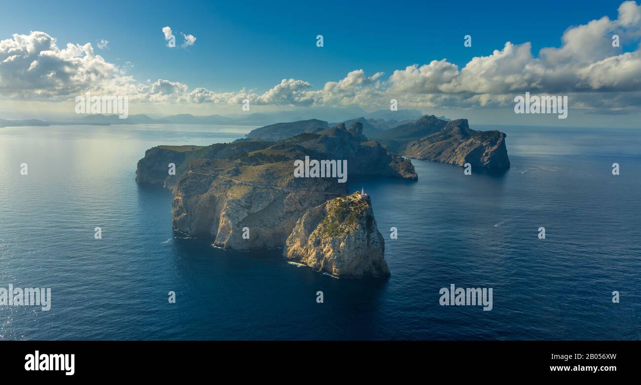 aerial photo, Cap Formentor peninsula, Far de Formentor, lighthouse ...