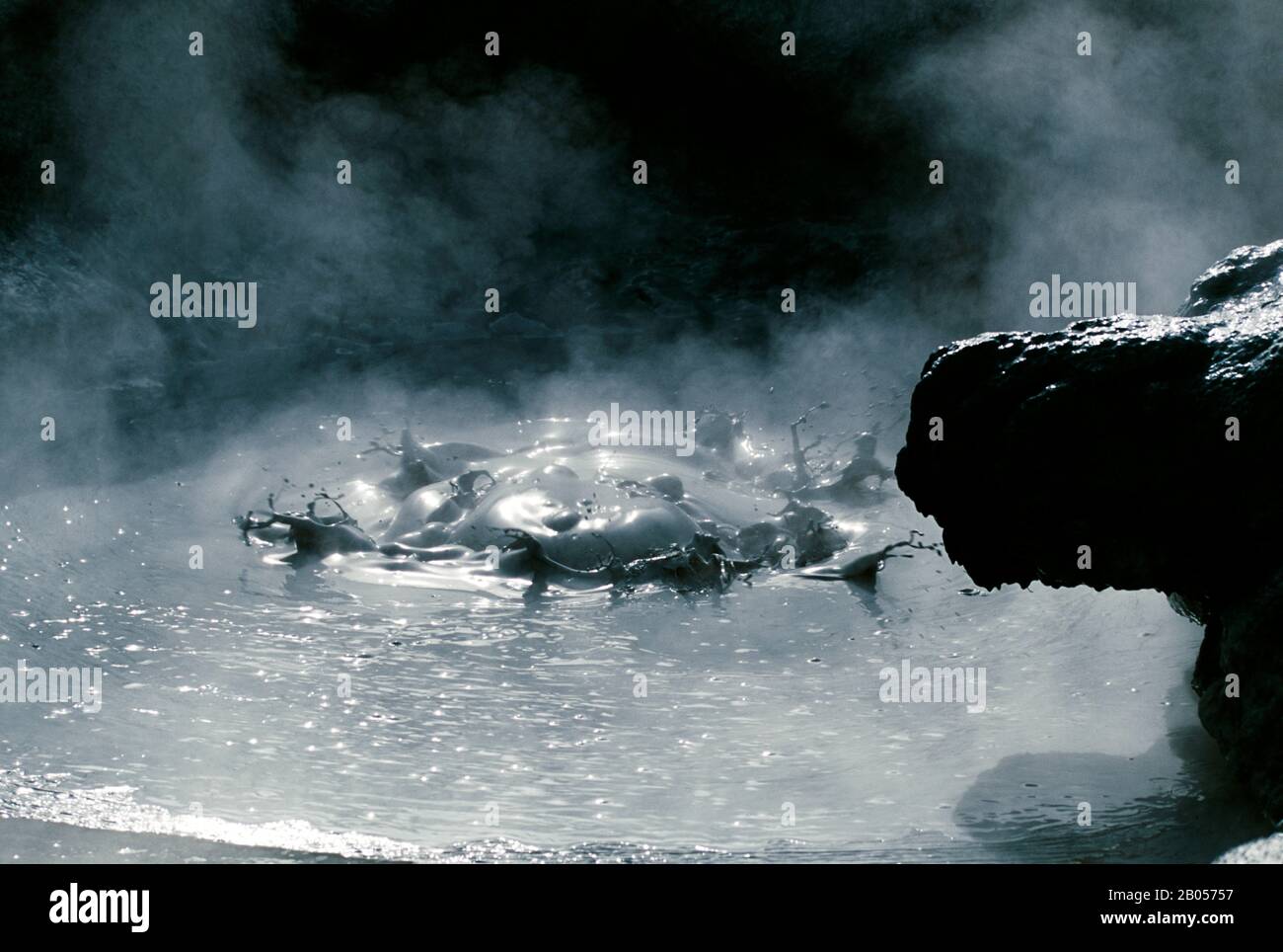 ICELAND, MYVATN LAKE AREA, NAMASKARD VOLCANIC AREA, BOILING MUD POOL ...