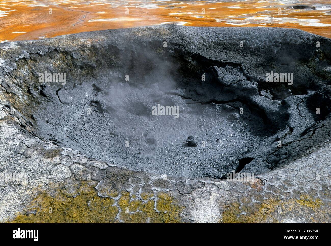 ICELAND, MYVATN LAKE AREA, NAMASKARD VOLCANIC AREA, BOILING MUD POOL ...