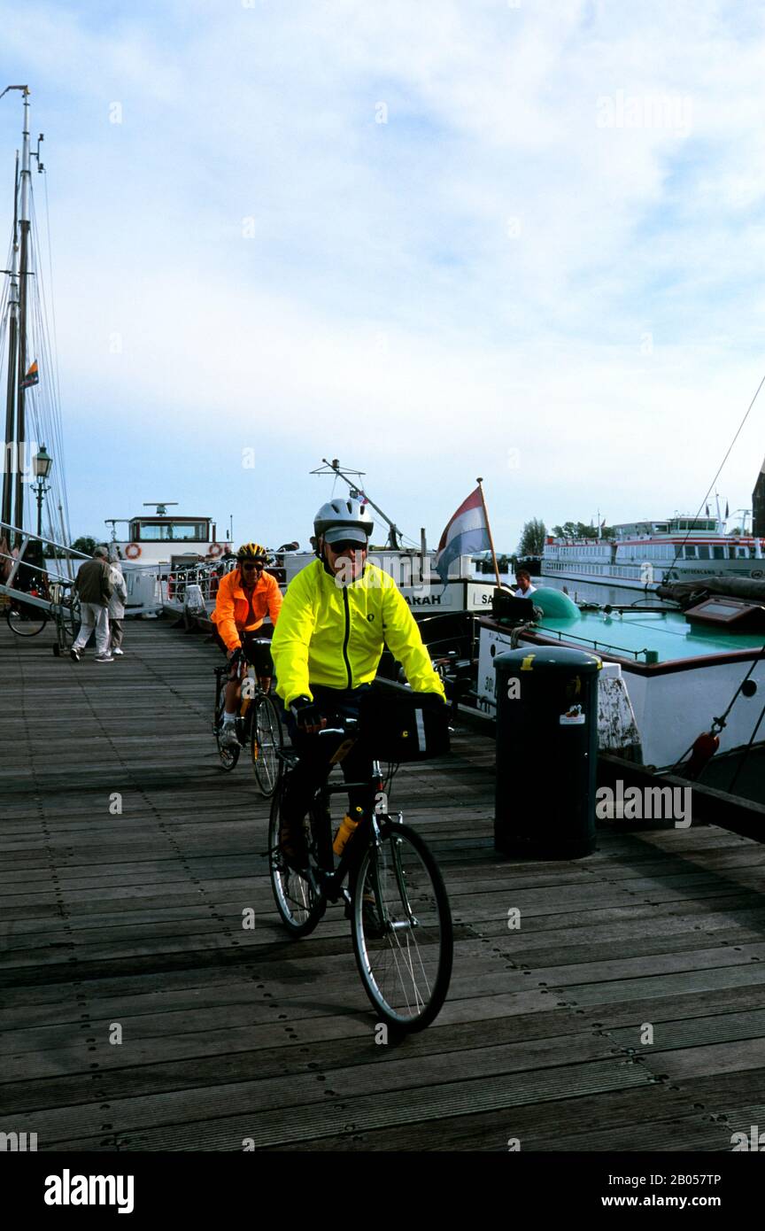 NETHERLANDS, HOLLAND, HOORN, HARBOR, BARGE WITH BICYCLE TOUR Stock ...