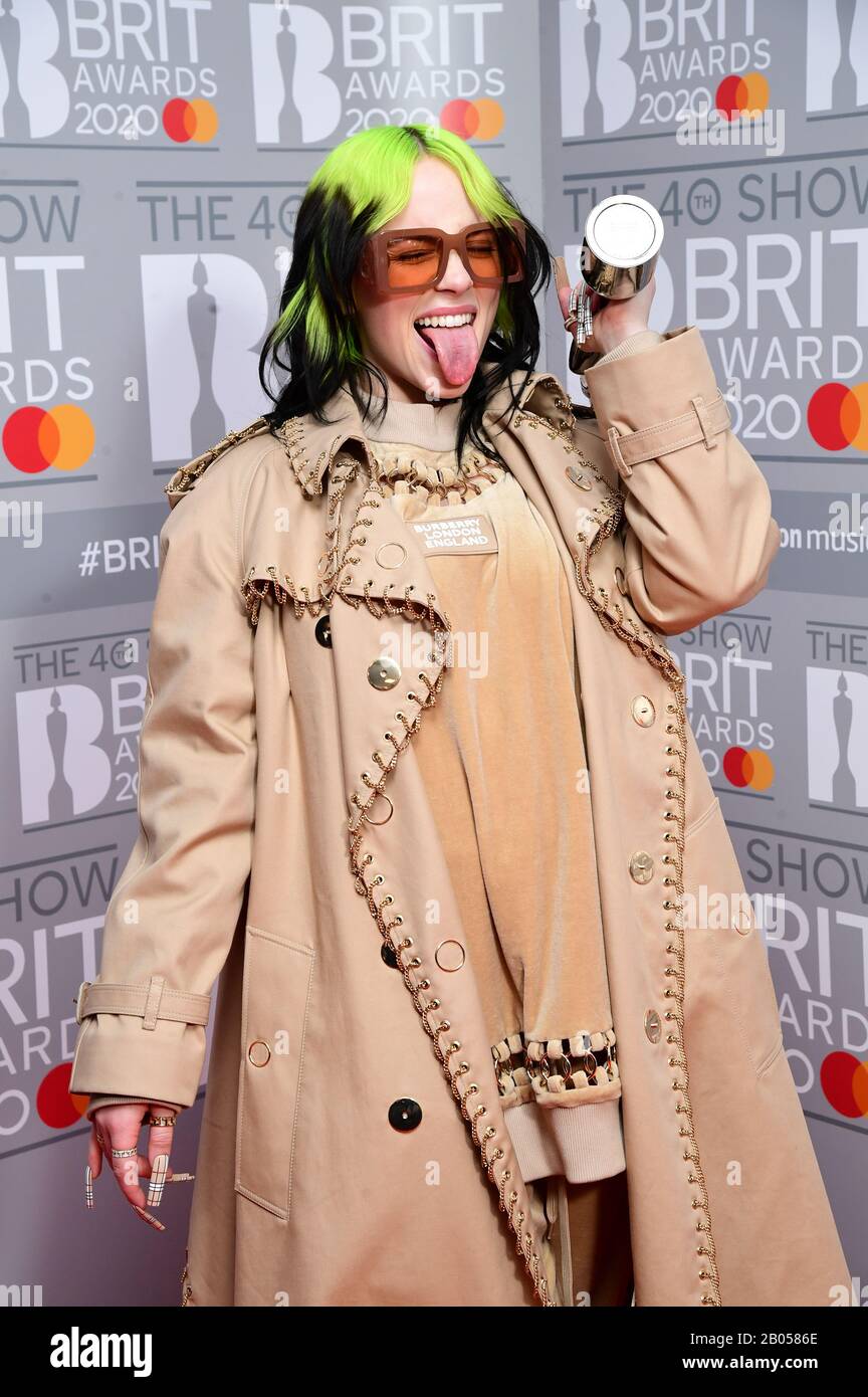 Billie Eilish with the Brit Award for Best Insternational Female in the ...