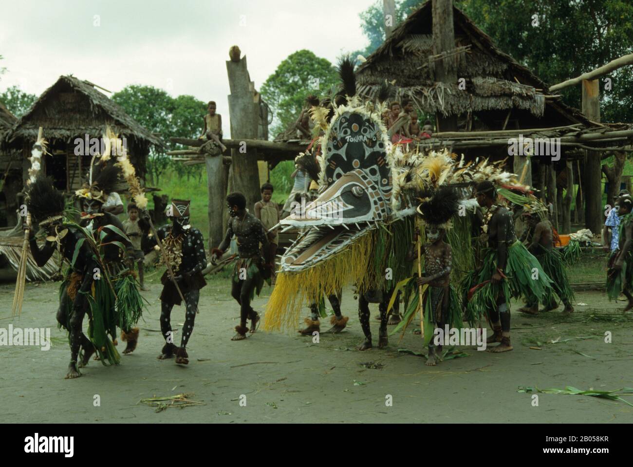 PAPUA NEW GUINEA, SEPIK RIVER, TRADITIONAL TRIBAL DANCE IN VILLAGE WITH ...