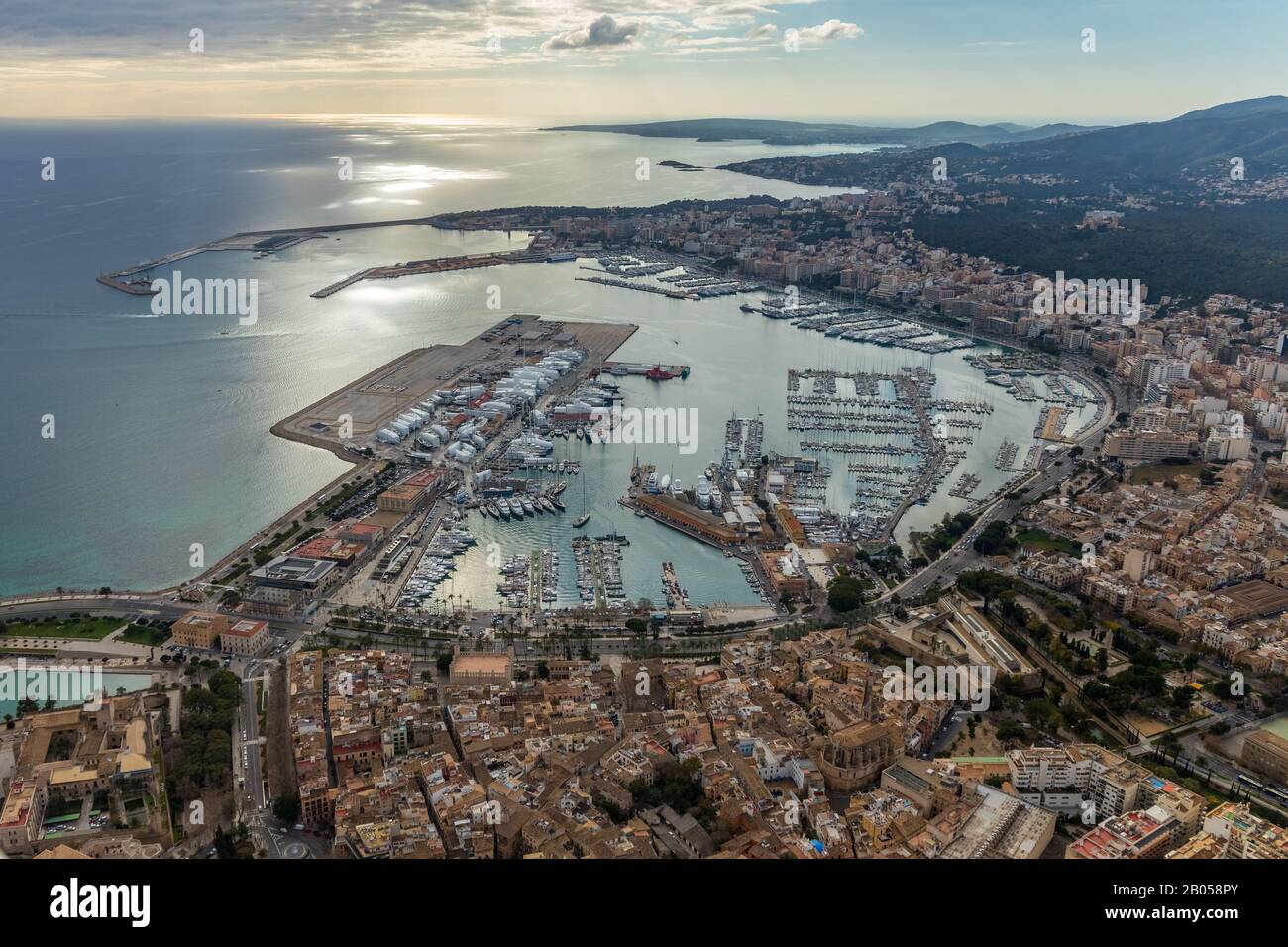 Aerial view, Port and Bay of Palma, Port de Palma, Balearic Islands ...