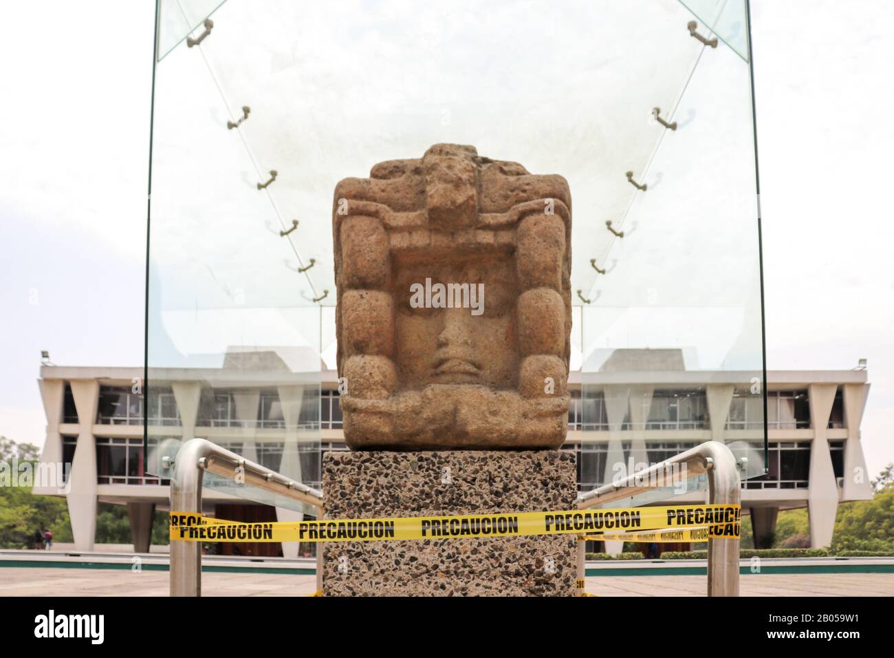 sculpture of mayan head at the entrance of university of san carlos ...