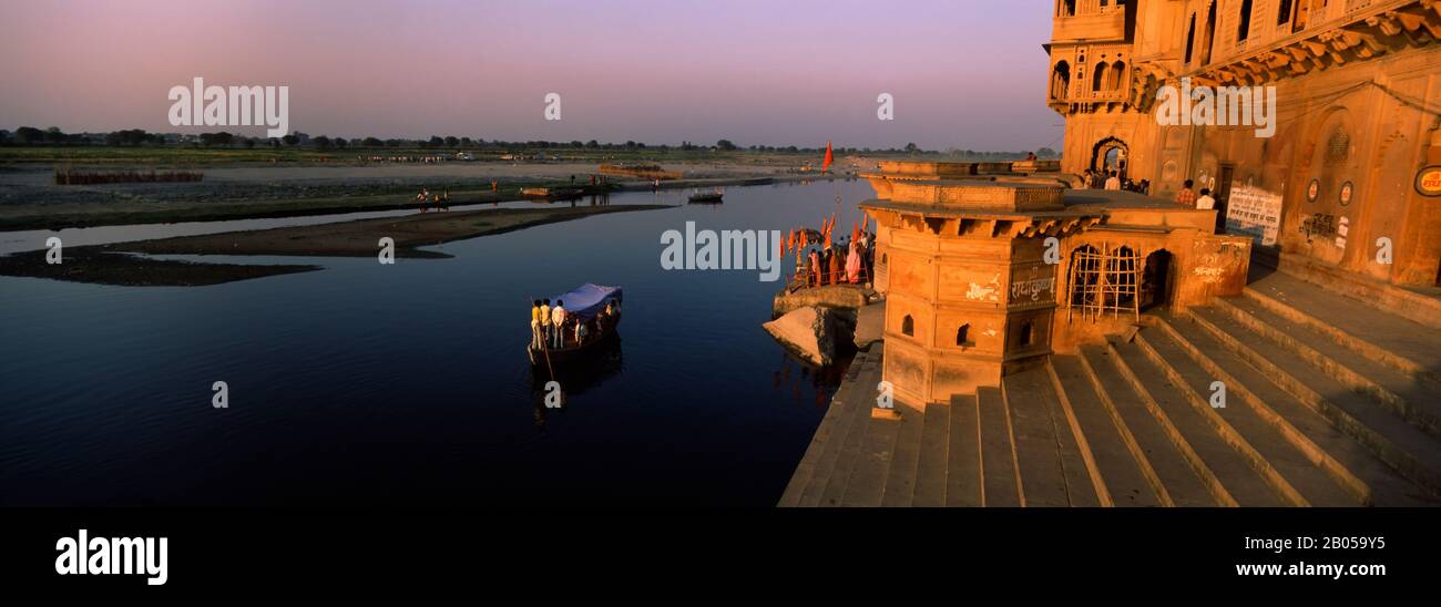 Temple at the waterfront, Yamuna River, Vrindavan, Mathura District ...