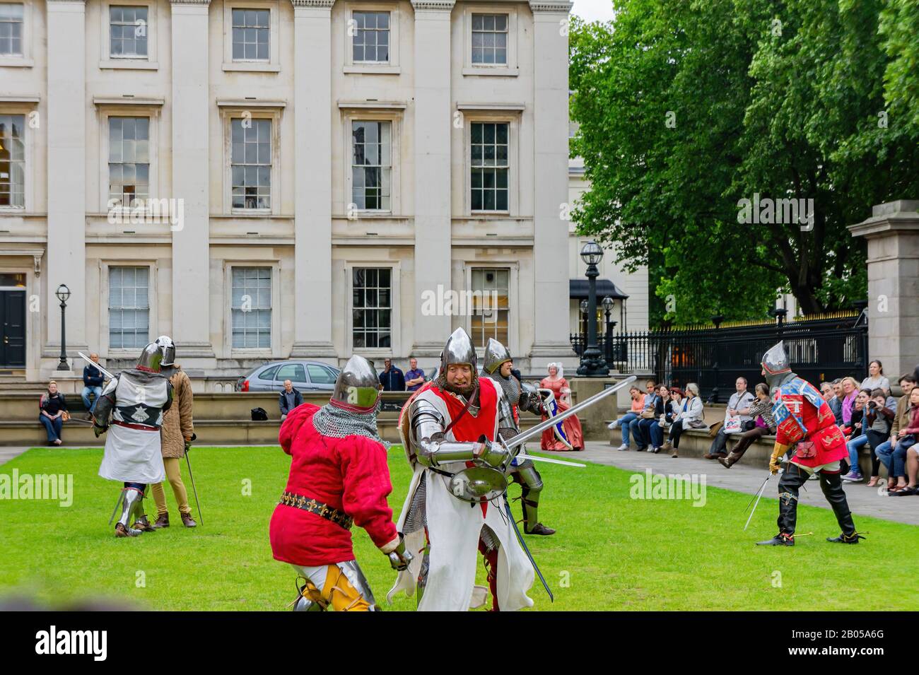London, JUL 8: People dress up in medieval clothes doing performance in ...