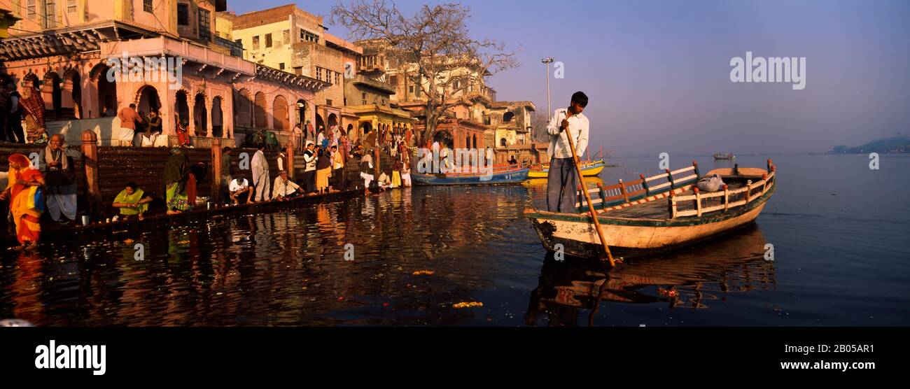 Temples at the riverside, Yamuna River, Vrindavan, Mathura District ...