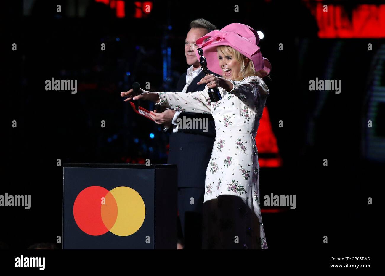 Paloma Faith and Kiefer Sutherland on stage at the Brit Awards 2020 at ...
