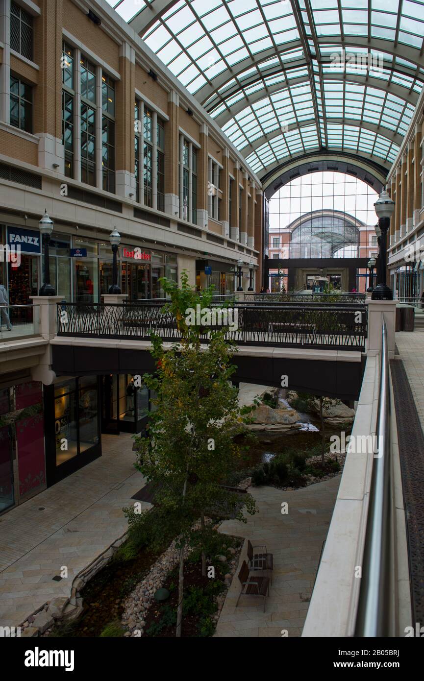 Interior of City Creek shopping mall with creek in downtown Salt Lake ...