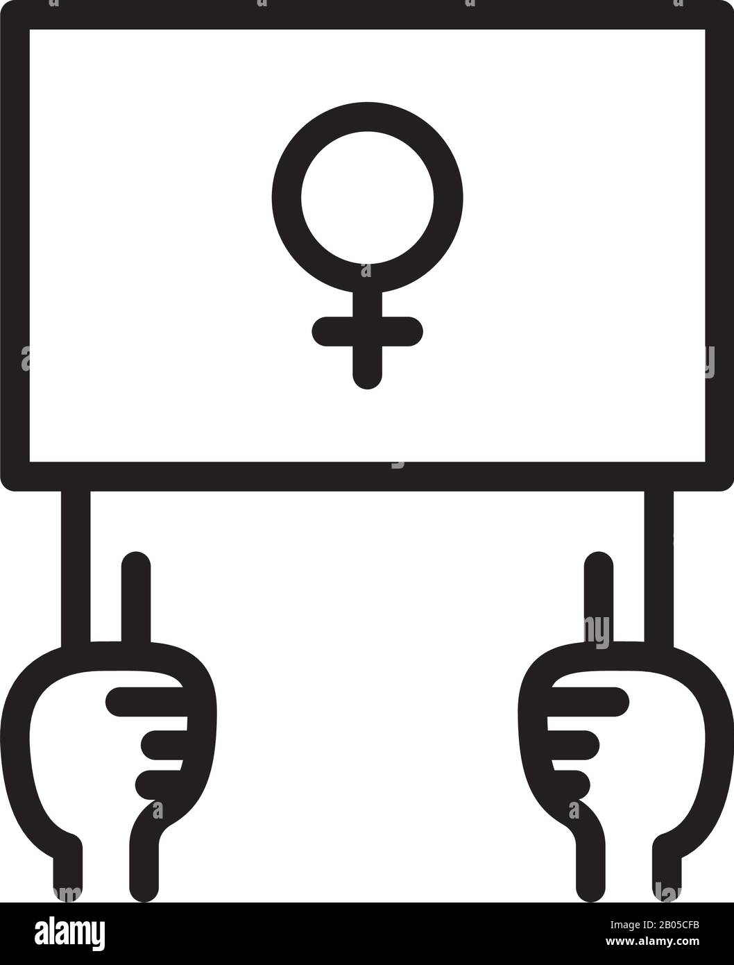 hands with sign with female gender symbol over white background, line ...
