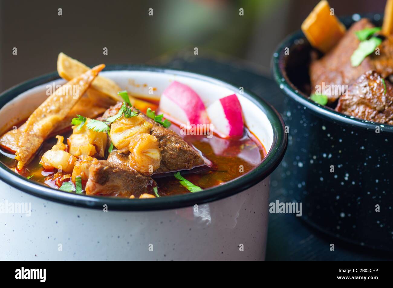 Mexican red pozole, hominy and pork stew Stock Photo - Alamy