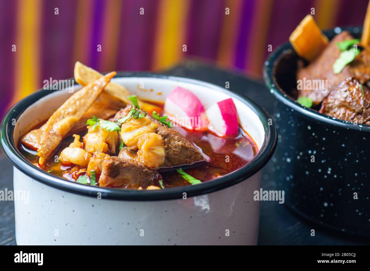 Mexican red pozole, hominy and pork stew Stock Photo - Alamy