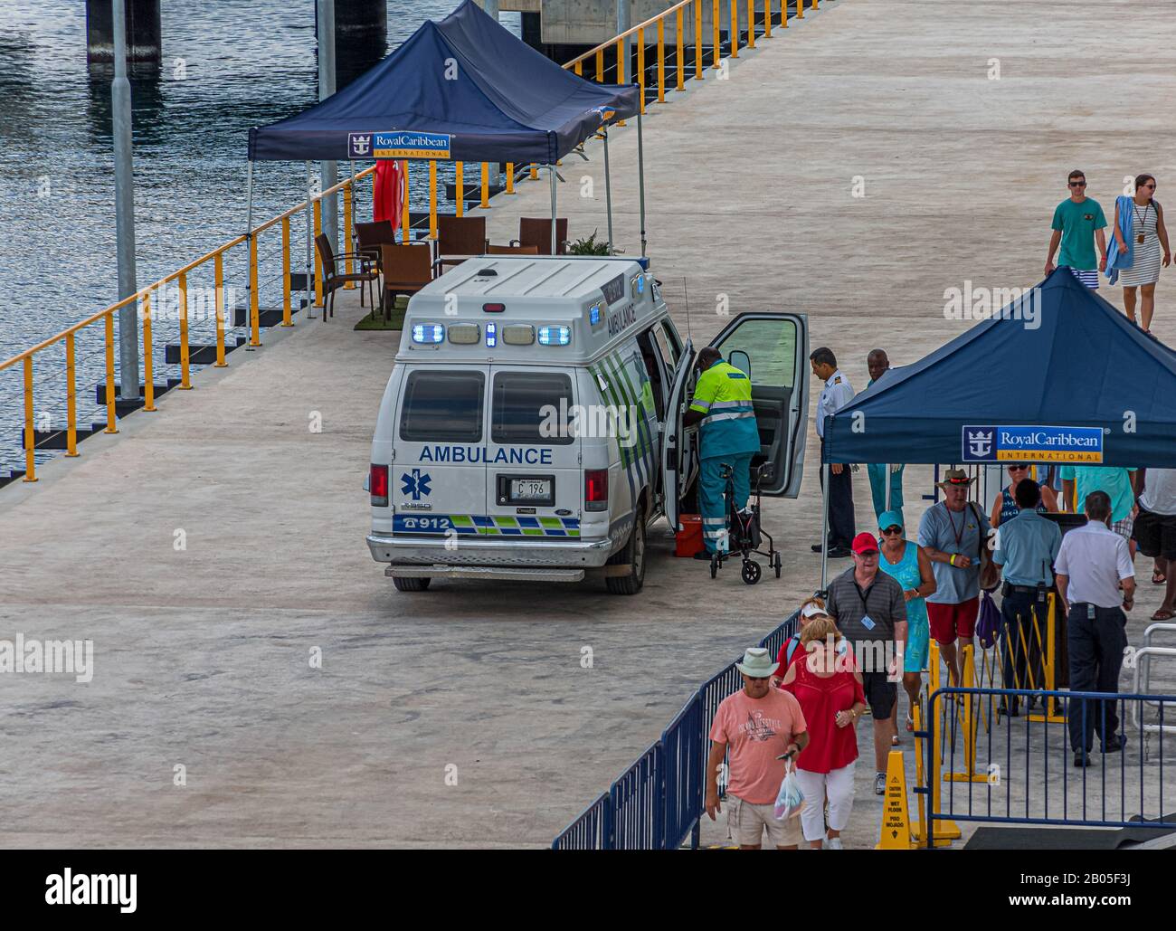 Ambulance at Royal Caribbean Security Tent Stock Photo - Alamy