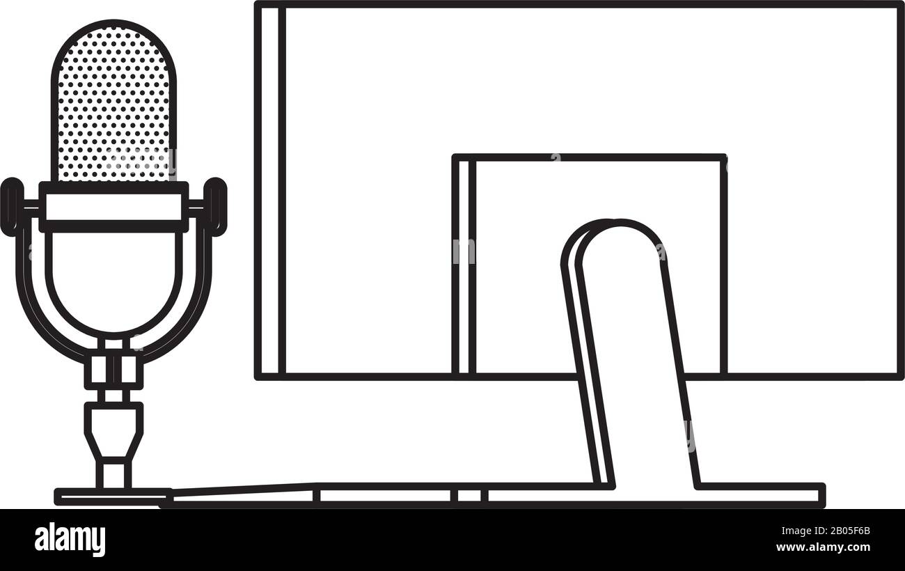 Radio station microphone illustration Black and White Stock Photos ...