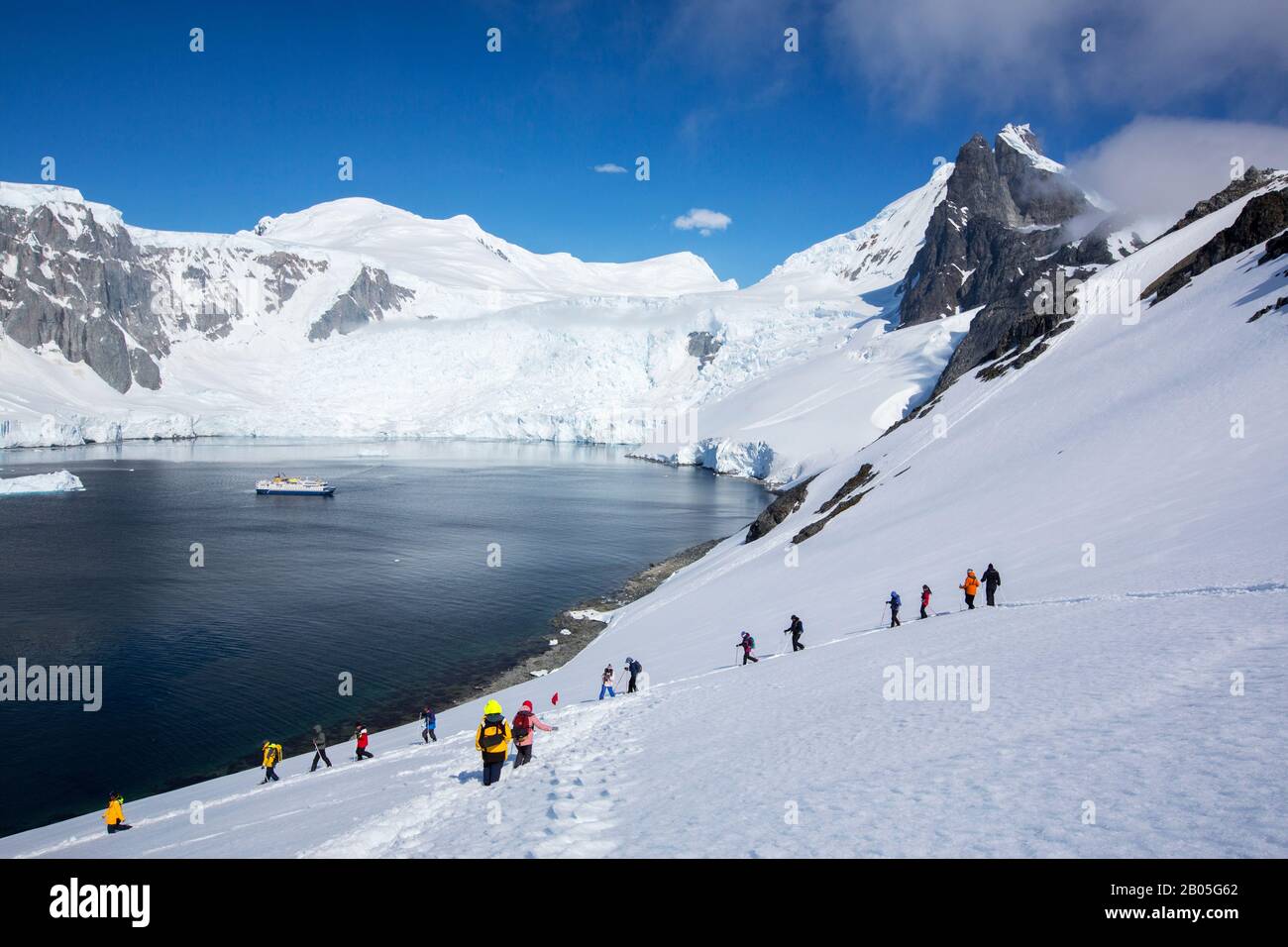 The Ocean Nova an expedition cruise ship off Orne harbour on the Danco ...