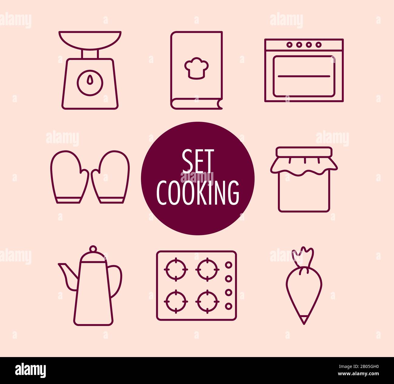 Isolated cook and kitchen line style icon set vector design Stock ...