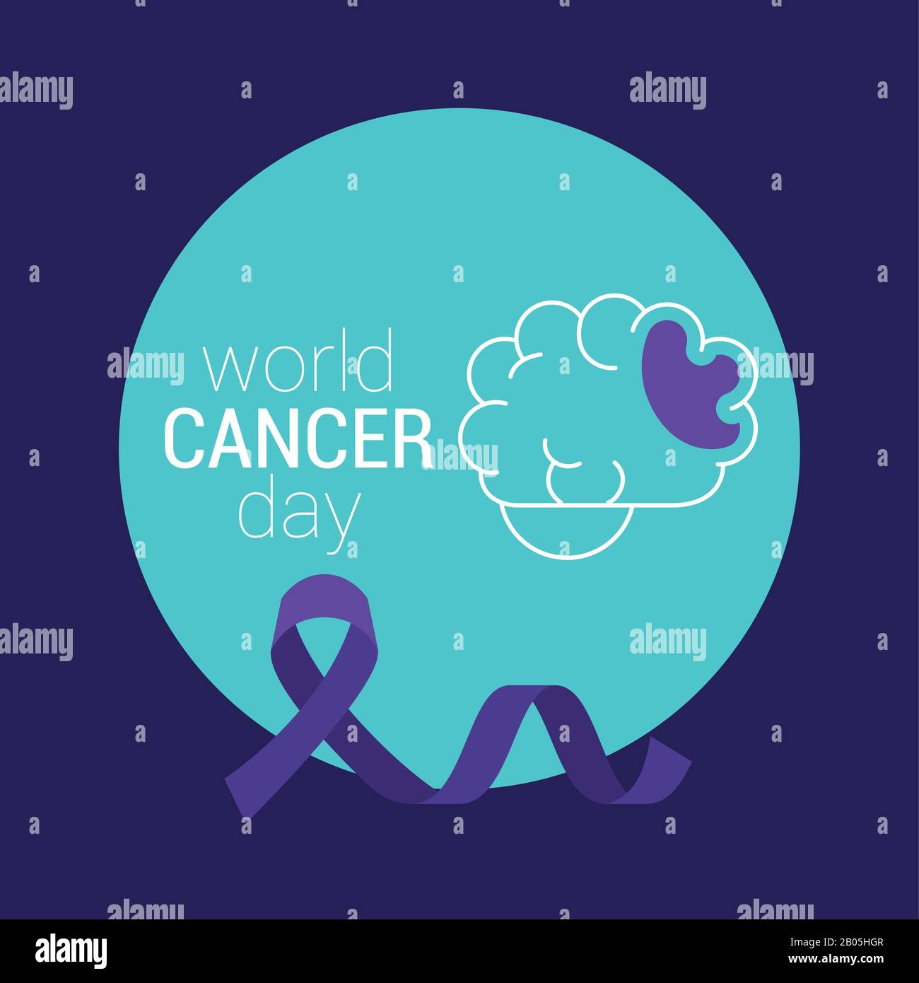 Brain And Purple Ribbon Of World Cancer Day Vector Design Stock Vector