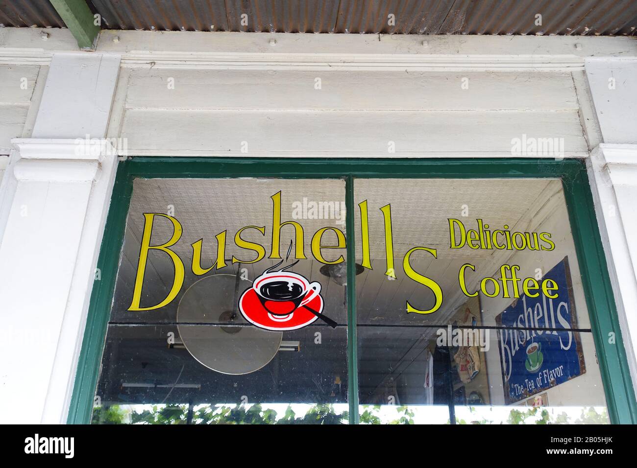 Old Window Sign for Bushells coffee in Rural Victoria, Australia Stock ...