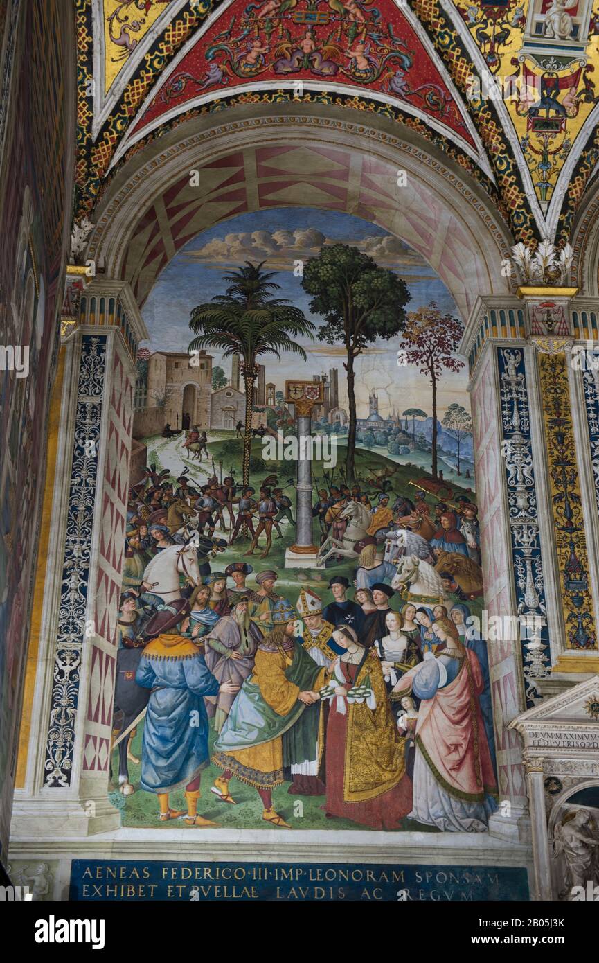 Fresco of Enea Silvio Piccolomini Presents Frederick III to Eleonora of ...