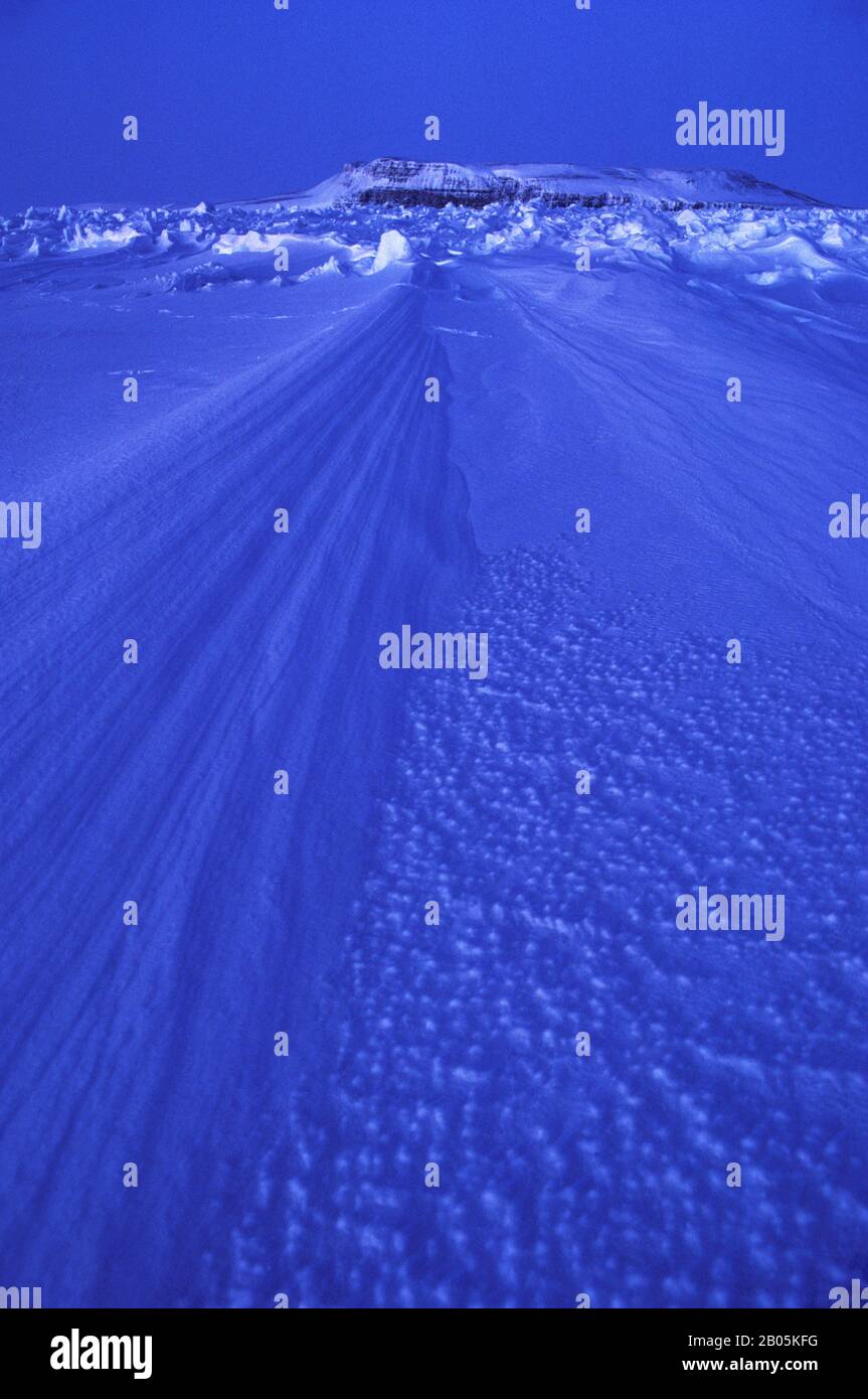 CANADA, NUNAVUT, FROZEN BARROW STRAIT, NWT, WITH BEECHY ISLAND ...