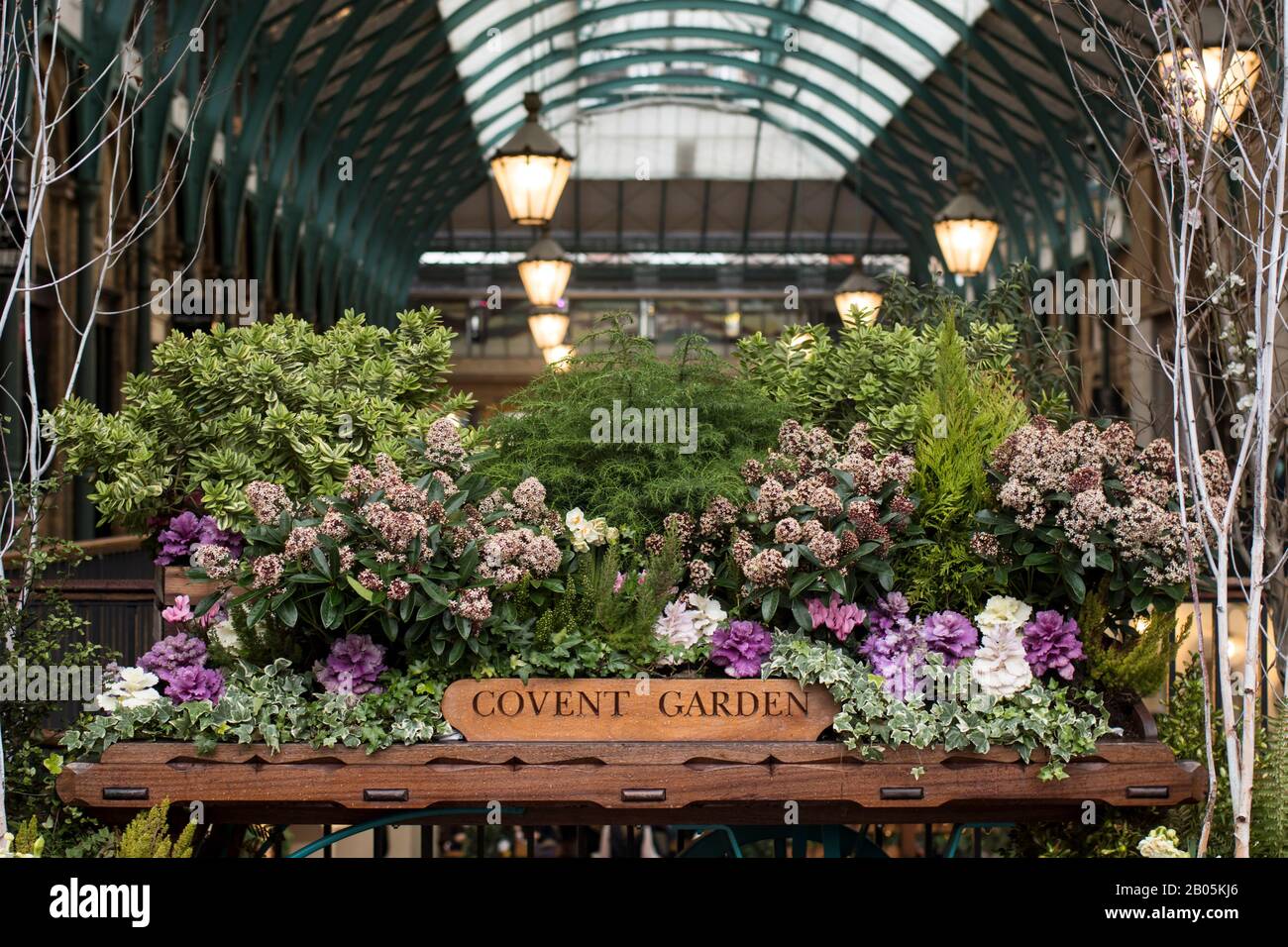 LONDON, UK - February 10, 2020: Flora filled cart, advertising London's ...