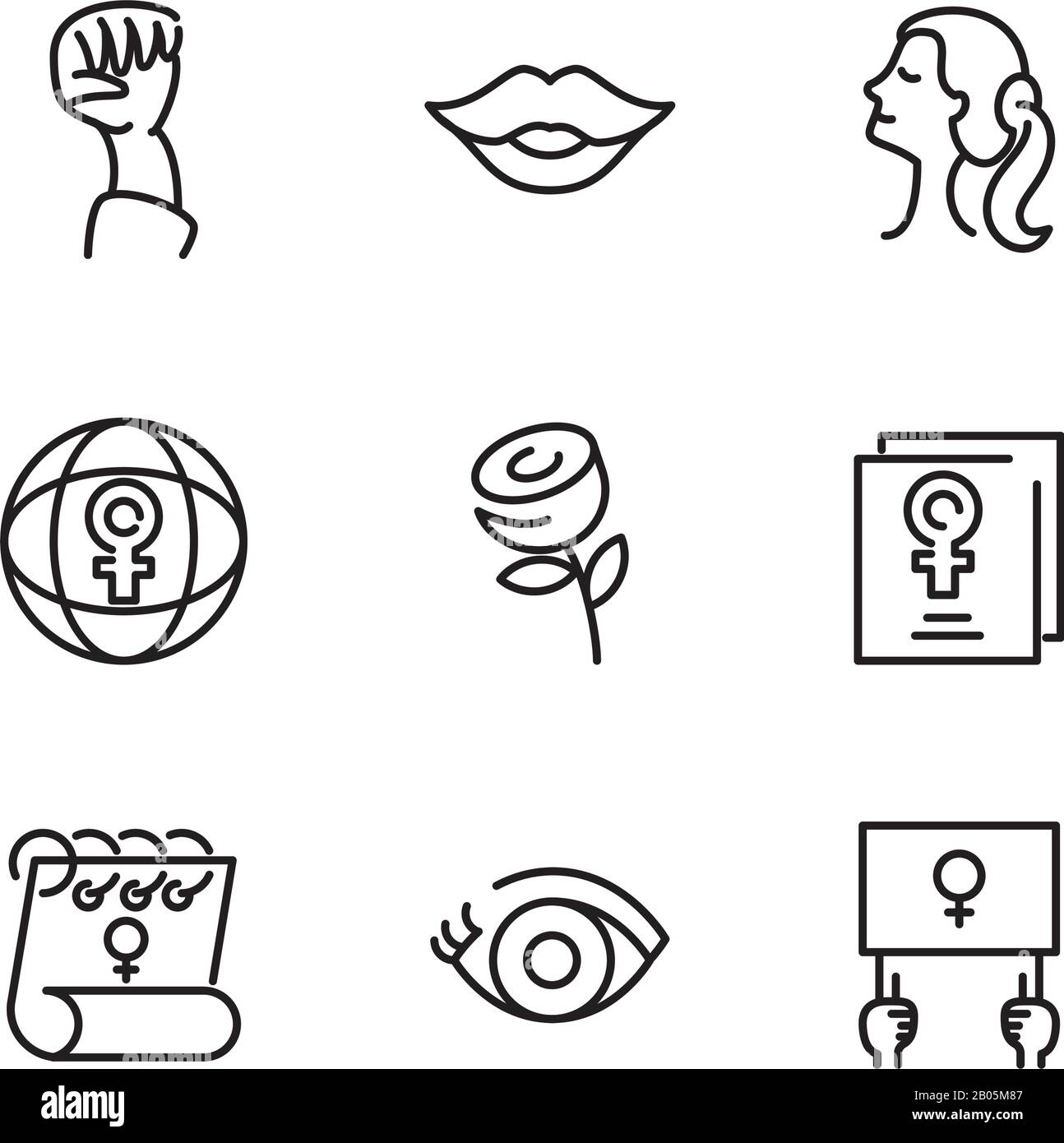 Womens And Female Gender Icons Set Over White Background Line Style
