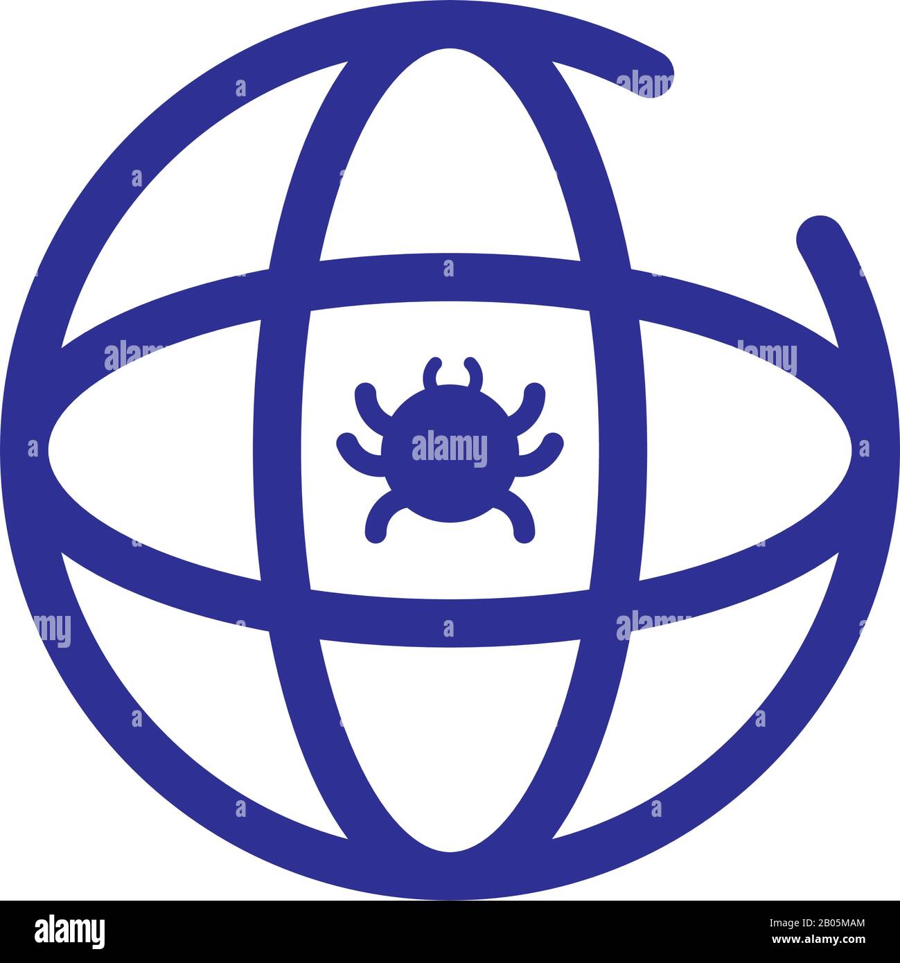 global sphere with bug icon over white background, thick line style ...