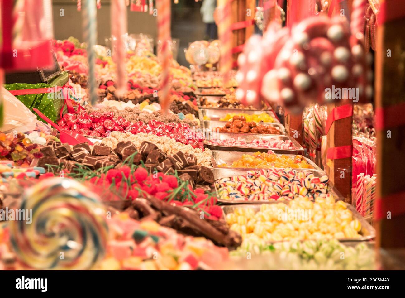 Candies, mainly gummy sweets and lollilpops, diversified, display in ...