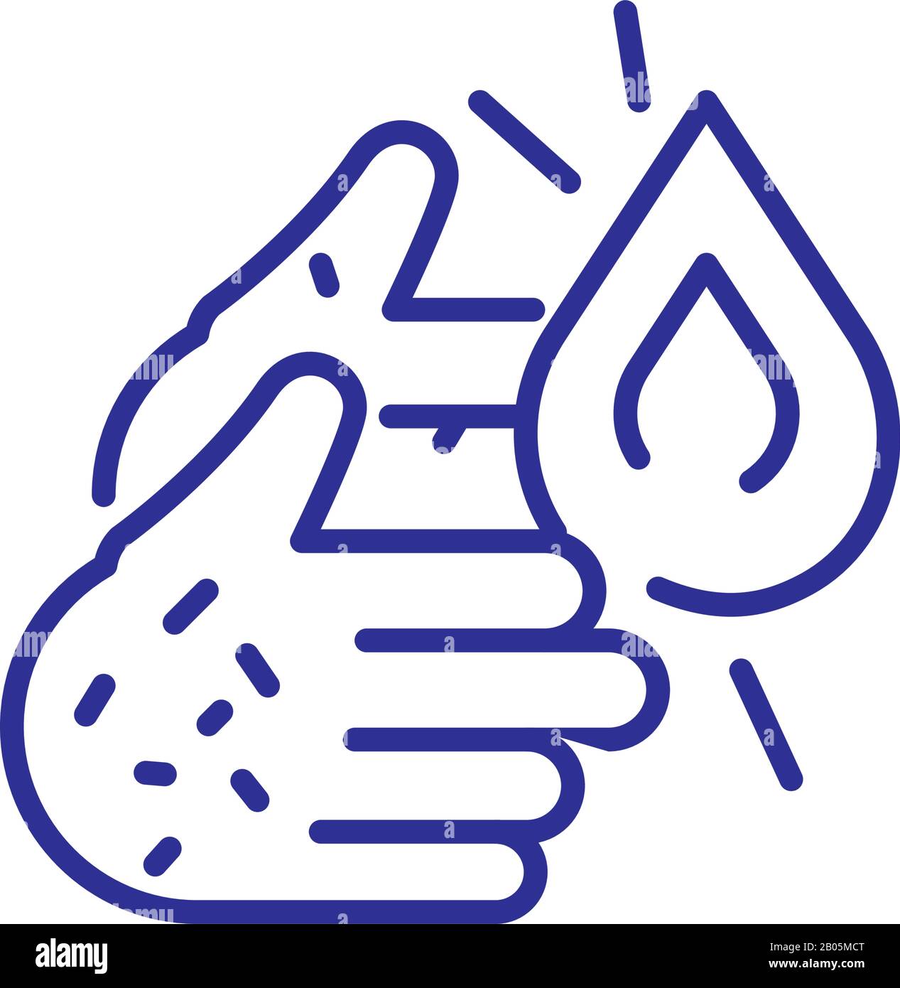hand with water drop icon over white background, line detail style ...