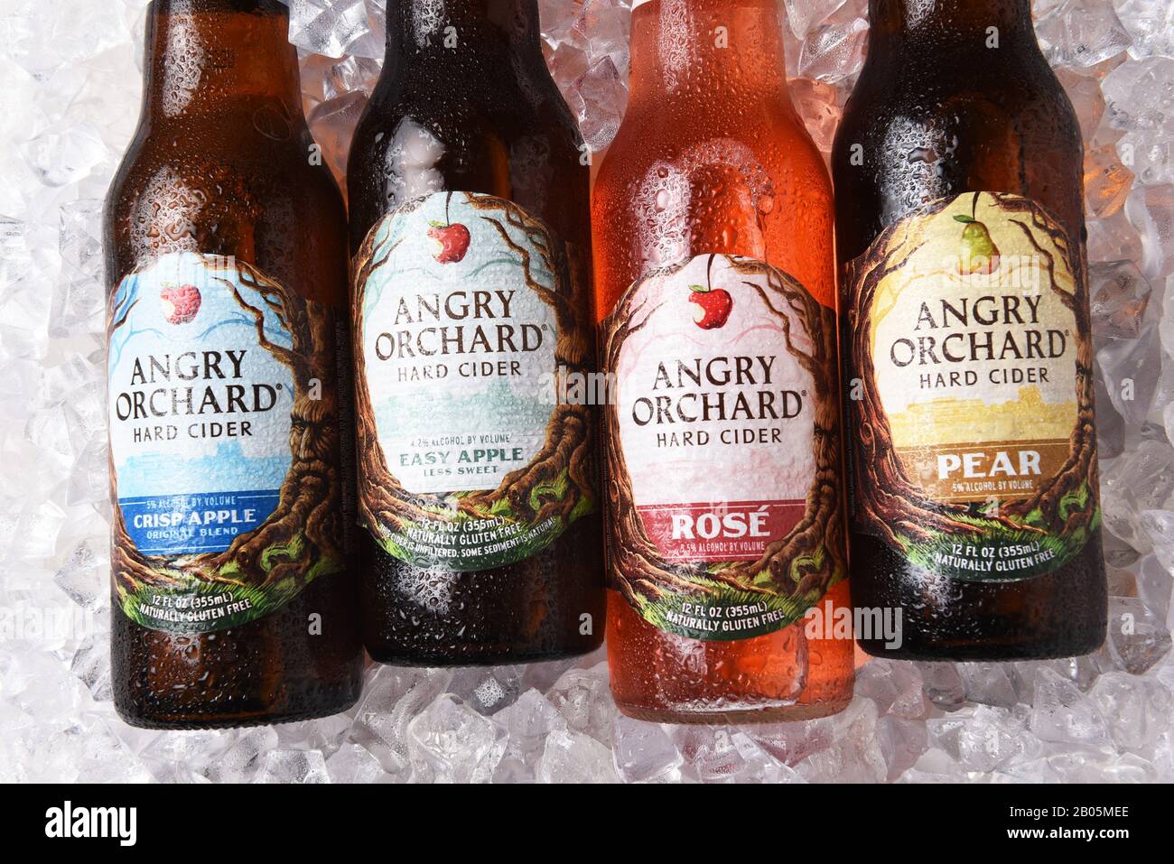 IRVINE, CALIFORNIA - OCTOBER 19, 2018: Four bottles of Anrgy Orchard ...