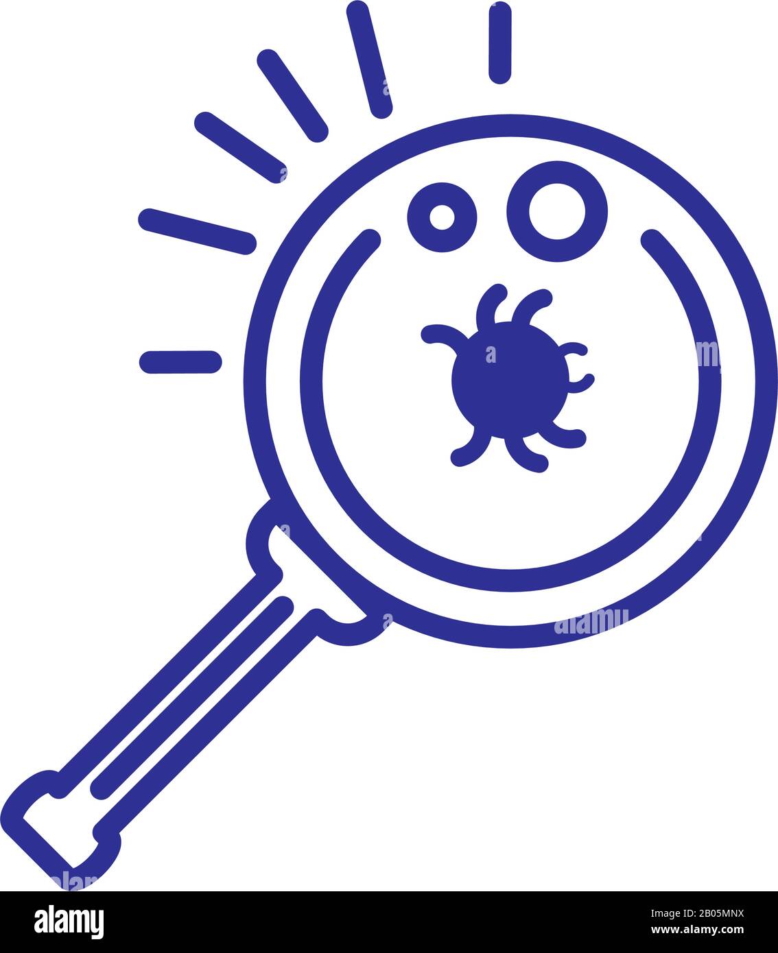 magnifying glass with bug icon over white background, line detail style ...