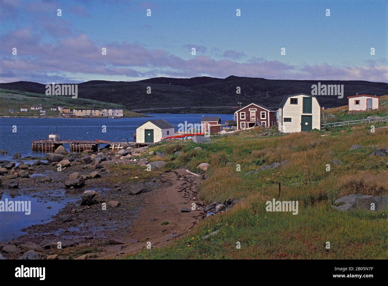 CANADA, NEWFOUNDLAND, SO. LABRADOR, RED BAY, VILLAGE SCENE WITH FISHING ...