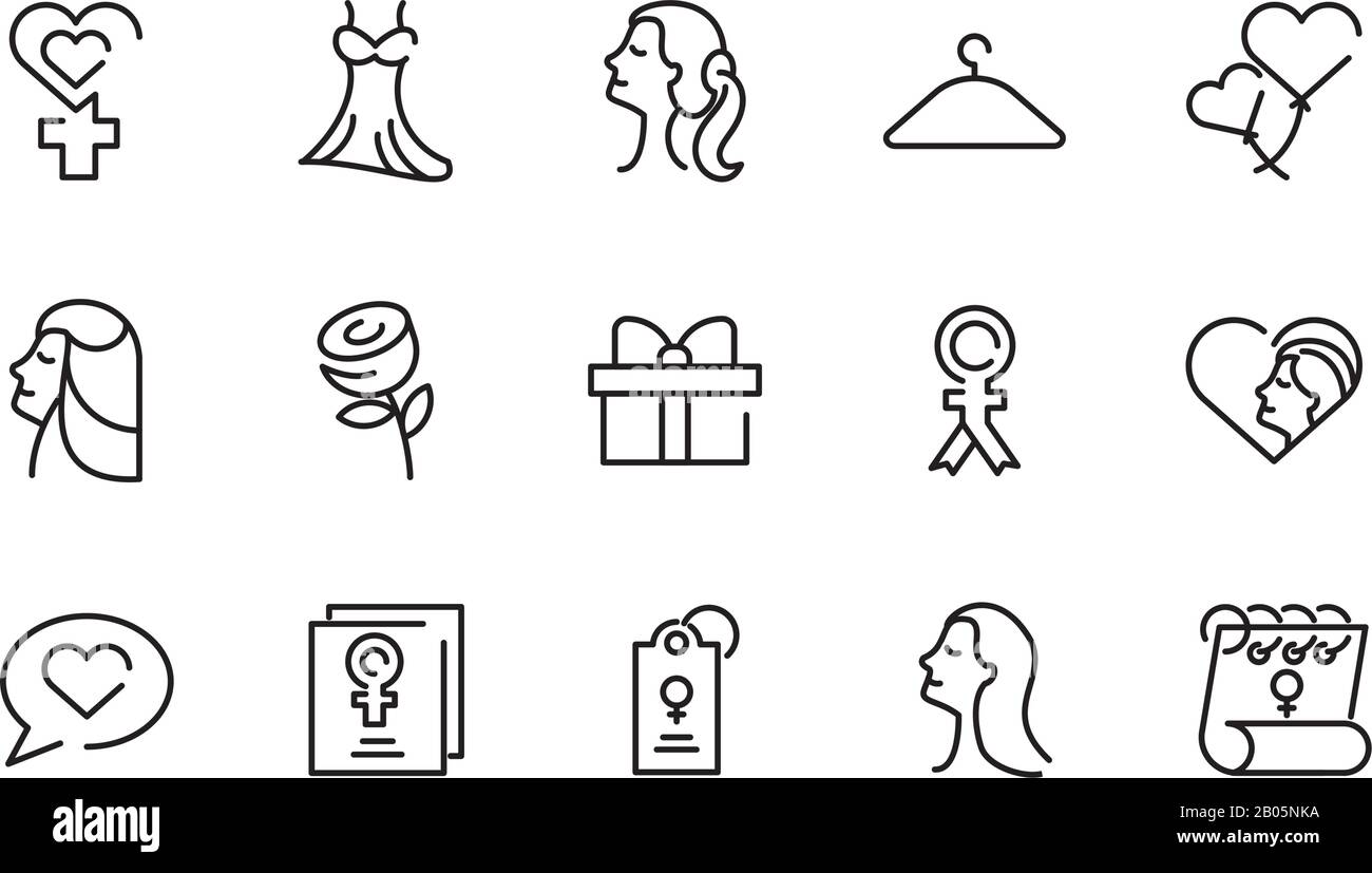 Icons Set Of Womens Day Concept Over White Background Line Style