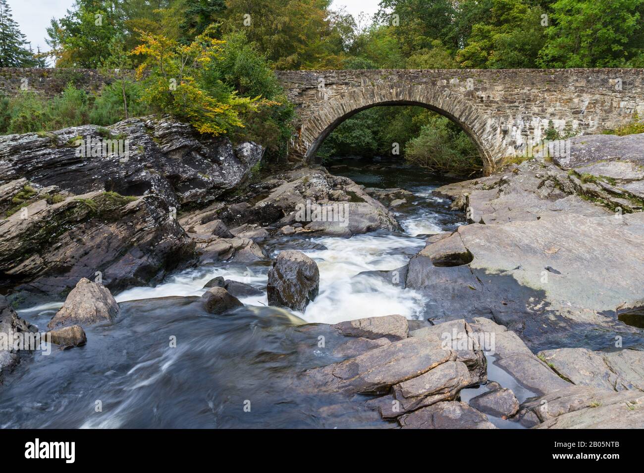 Beautiful Dochart falls in Killin Scotland with lots of rocks and low ...